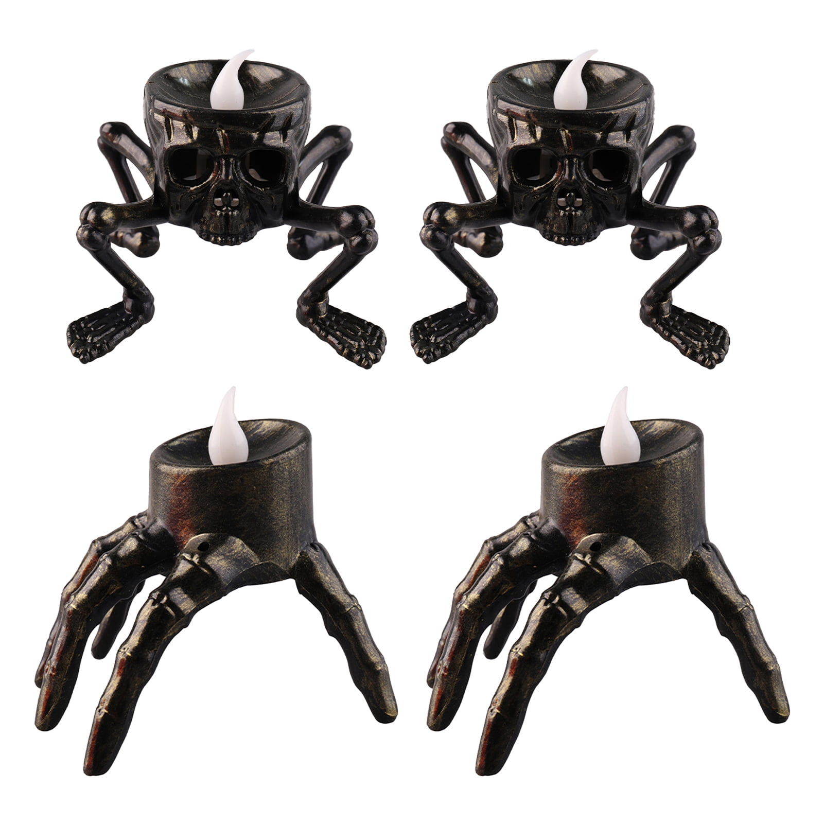 4 Pcs Halloween Flameless Candles Spooky Skeleton Hand Skull LED Fake ...