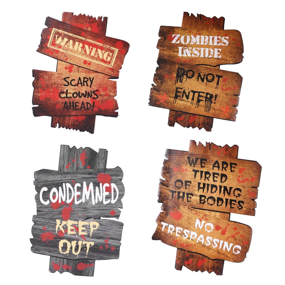 4 Pcs Halloween Horror Warning Board Creepy Dress Up Props Trick Play ...