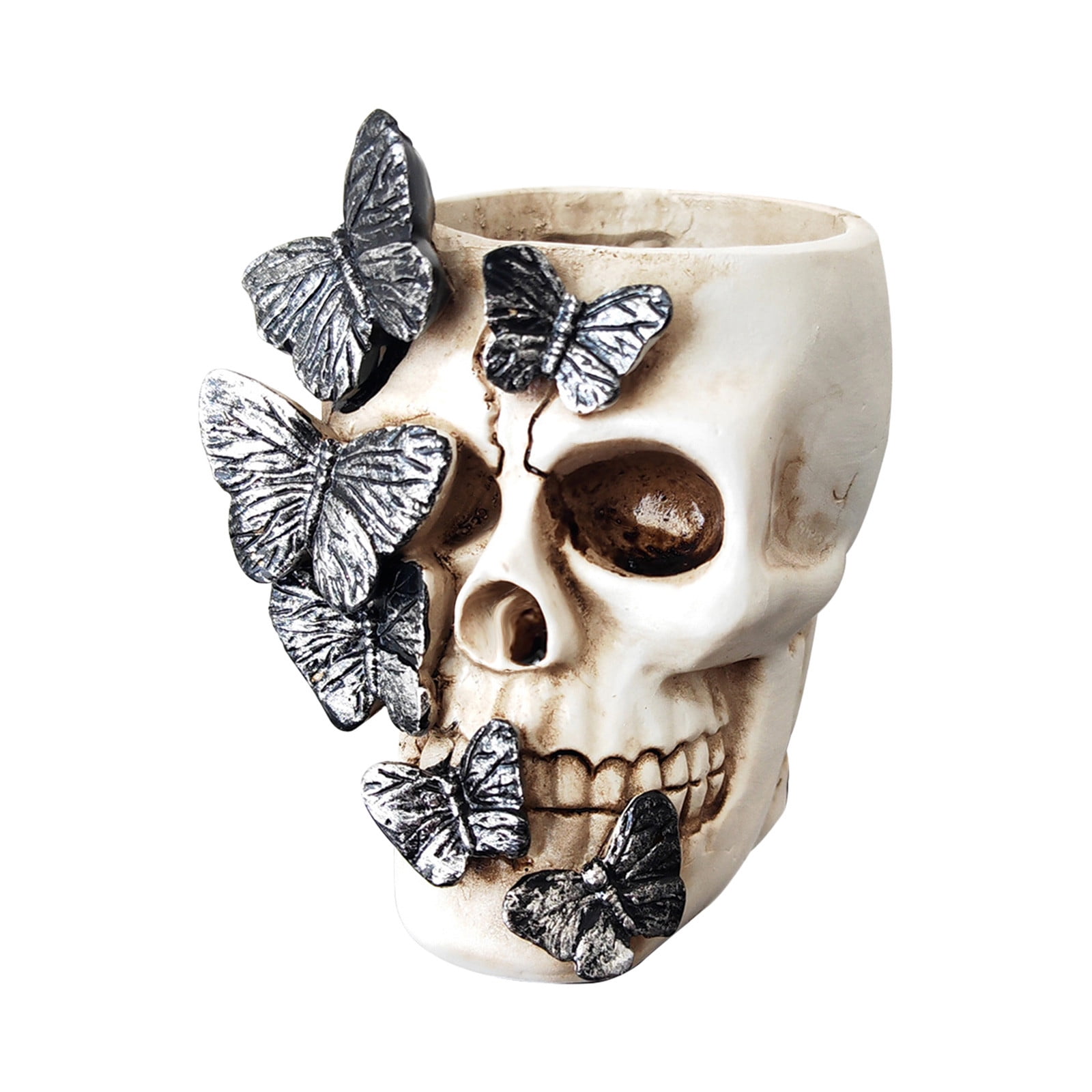 4 Pcs Halloween Skull Decorations with Butterflies - 4.13in Resin Skull ...