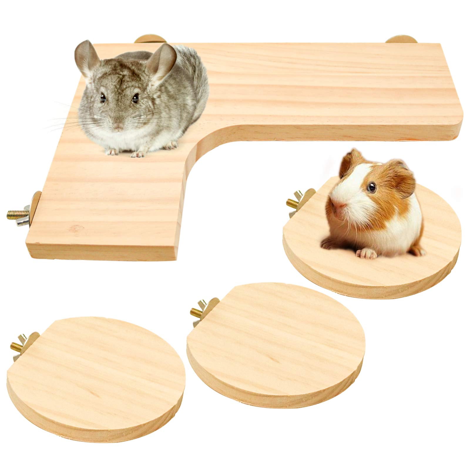 4 Pcs Hamster Wooden Platform, L-Shaped Large Platform Natural Wooden ...