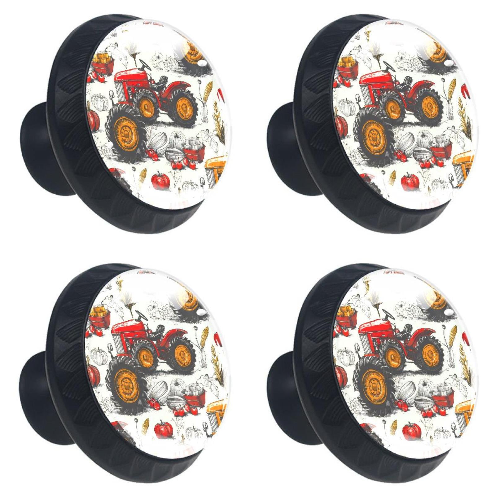 4 Pcs Hand Drawn Farm Tractors Foods Print Cabinet Knobs 30mm Round ...