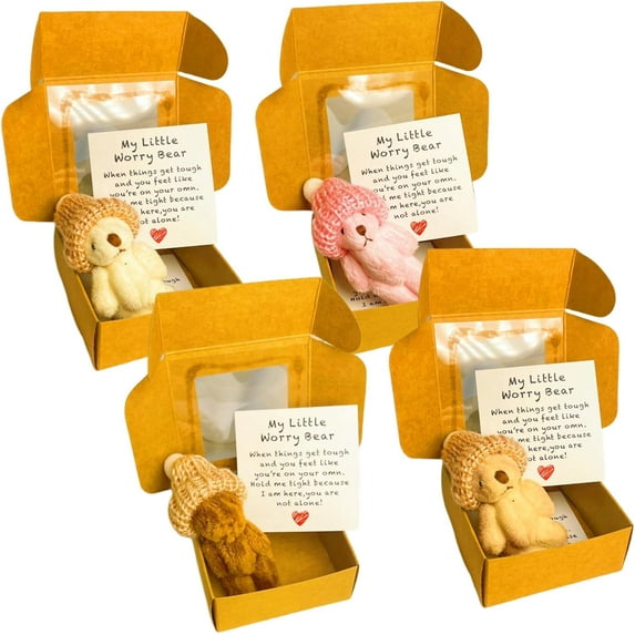 4 Pcs Handmade Mini Plush Bears in Gift Box, Cute Little Pocket Bears ...