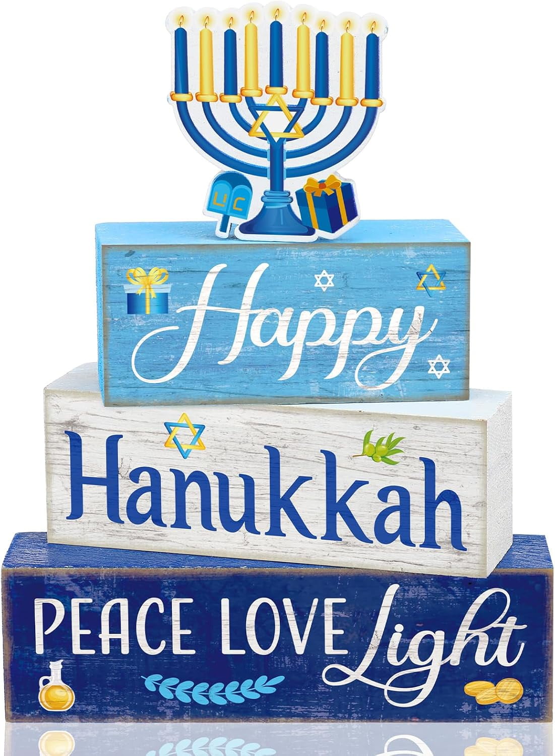4 Pcs Hanukkah Decorations for Home Chanukah Table Decor Wooden Menorah ...