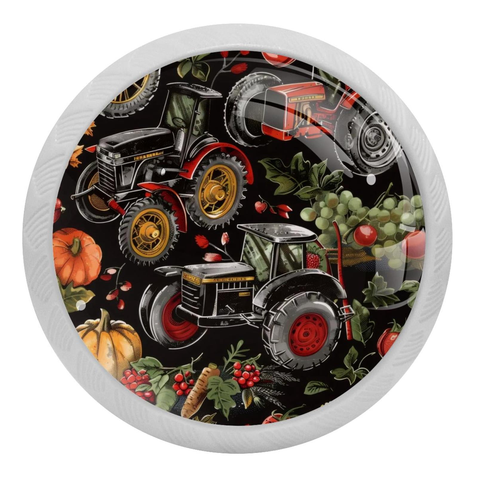 4 Pcs Harvest Vegetables and Farm Tractors Crystal Glass Drawer Knob ...