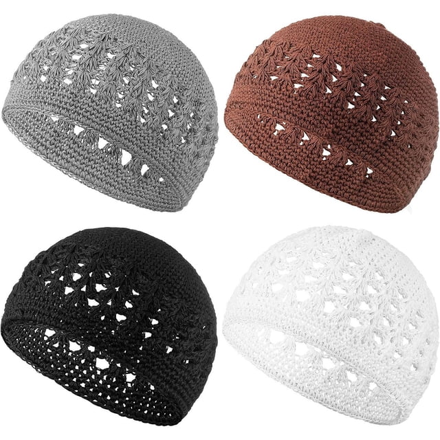 4 Pcs Hats Beanie Skull Caps - Solid Colors Stretchy Knitted Crochet ...