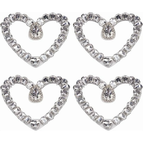 4 Pcs Heart Rhinestone Sew on Patches 2.7x3.2inch Heart Rhinestone Patch Applique Sew on DIY ...