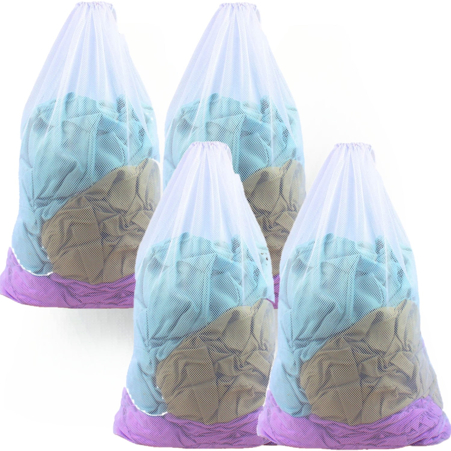 4 Pcs Heavy Duty Large Mesh Laundry Bags with Drawstring Closure, 24 x ...