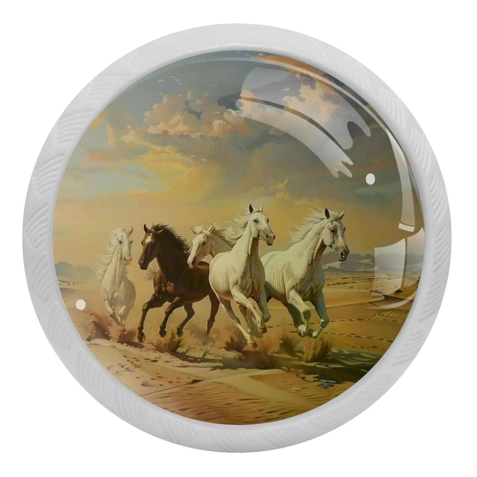 4 Pcs Horses Galloping in the Desert Crystal Glass Drawer Knob Pull ...