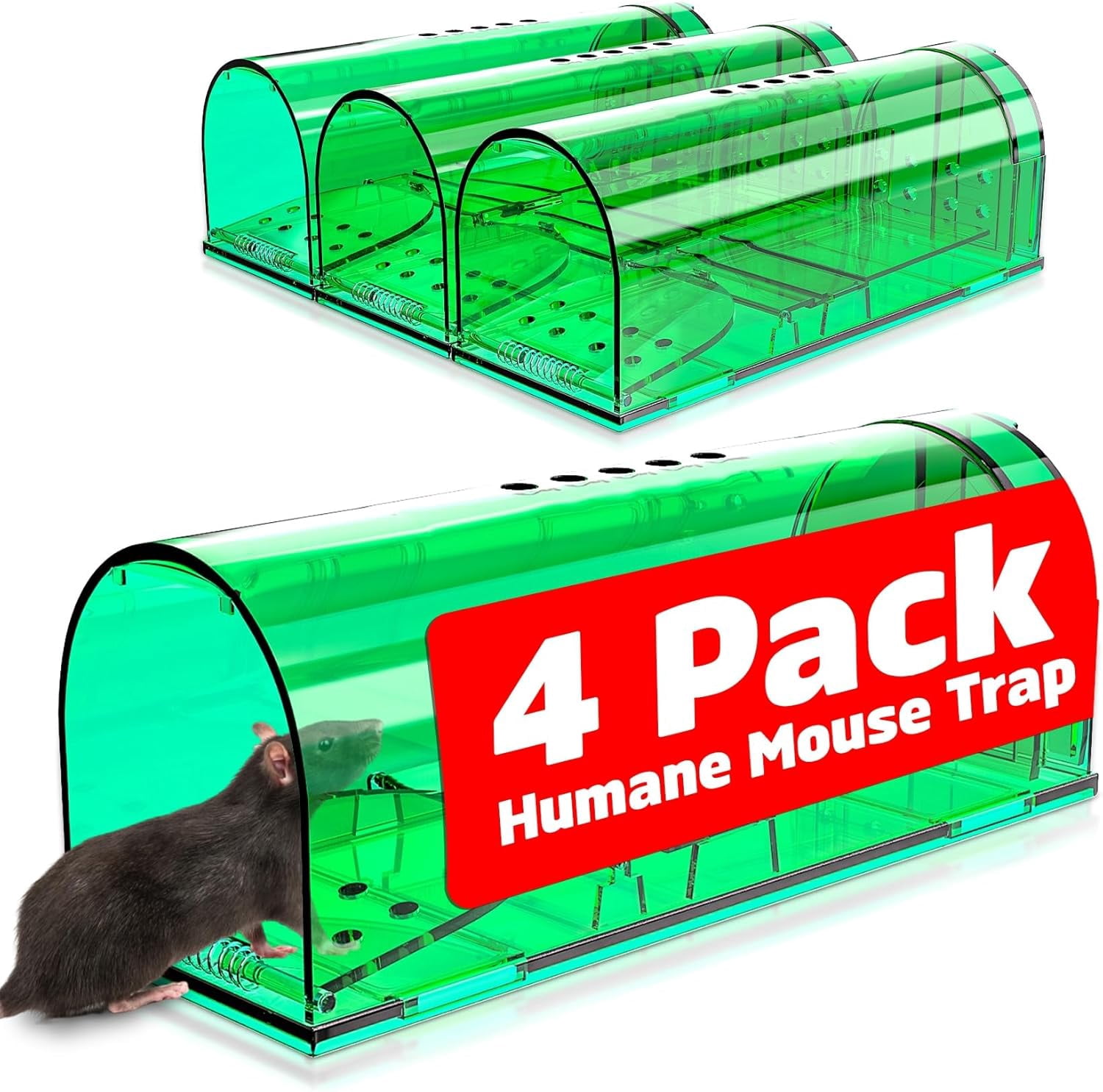 4 Pcs Humane Mouse Traps Indoor for Home, Live Mouse Trap, Reusable ...