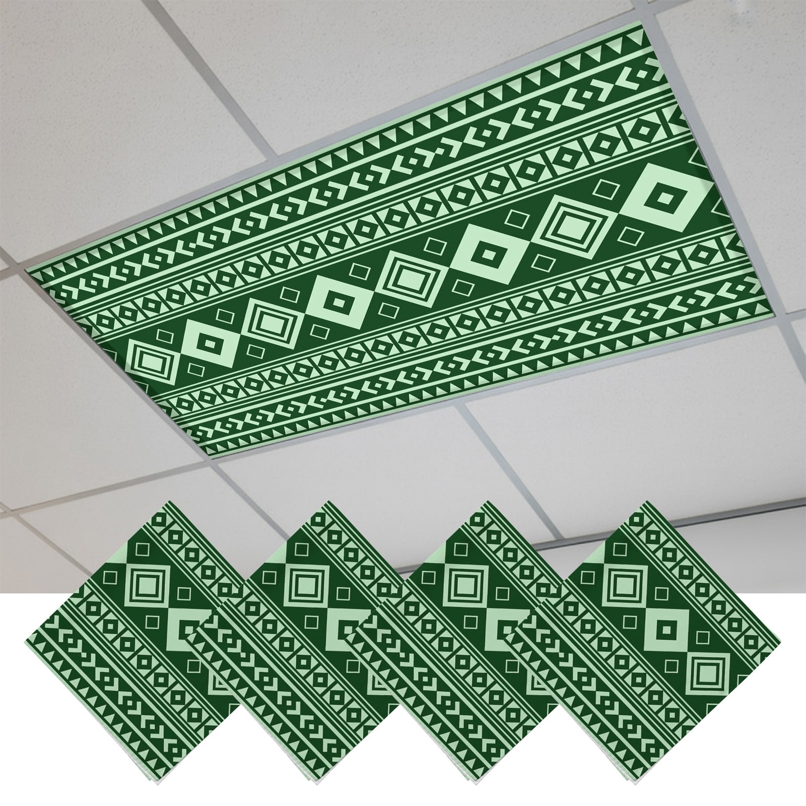 4 Pcs Hunter Green Boho Fluorescent Light Covers Moroccan Geometric ...