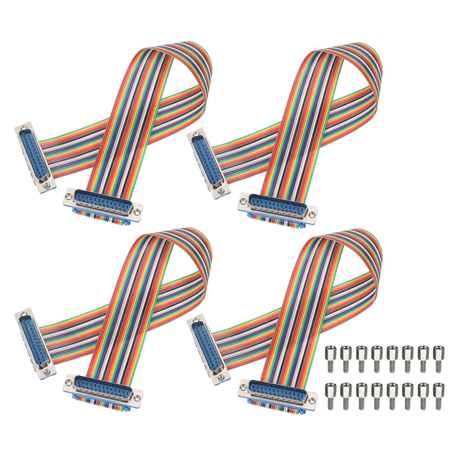 4 Pcs IDC Rainbow Wire Flat Ribbon Cable DB25 Male to DB25 Male 11.8 Inch Length 2.54mm Pitch ...