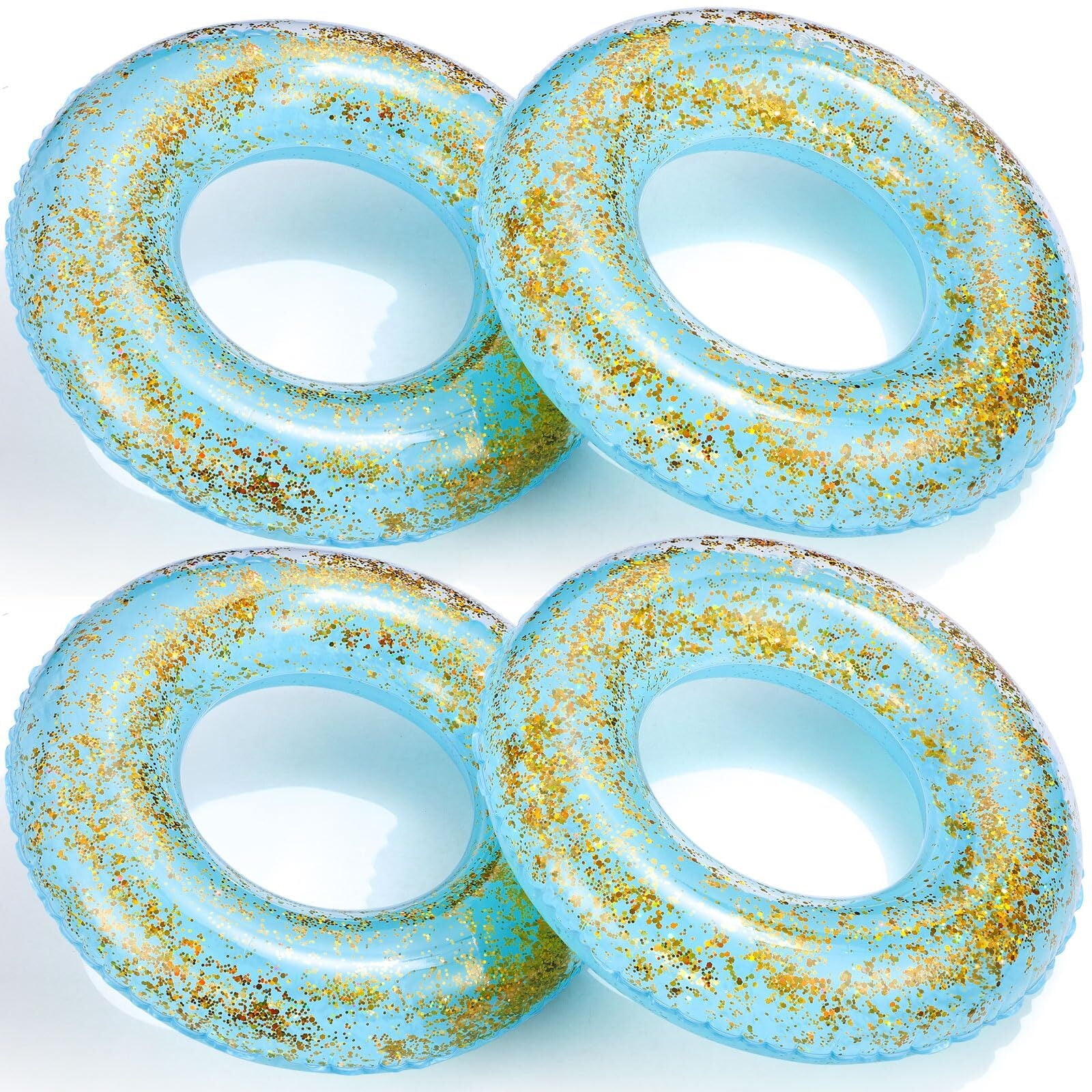4 Pcs Inflatable Glitter Pool Float 30'' Macaron Swim Tube with Gold ...