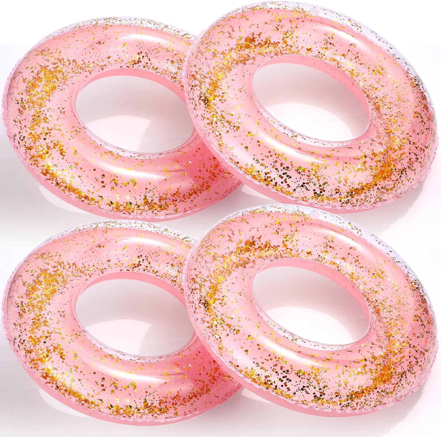4 Pcs Inflatable Glitter Pool Float 30'' Macaron Swim Tube with Gold ...