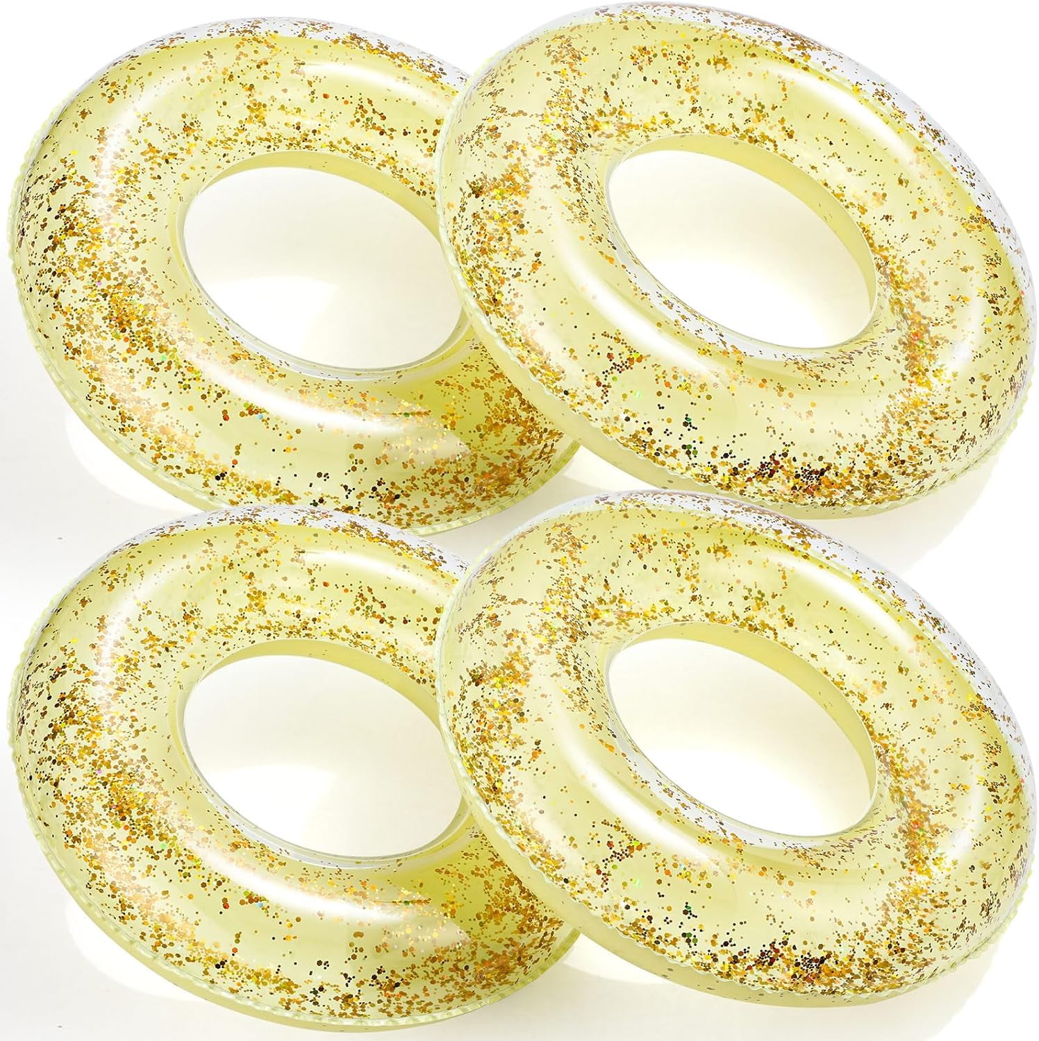 4 Pcs Inflatable Glitter Pool Float 30'' Macaron Swim Tube with Gold ...
