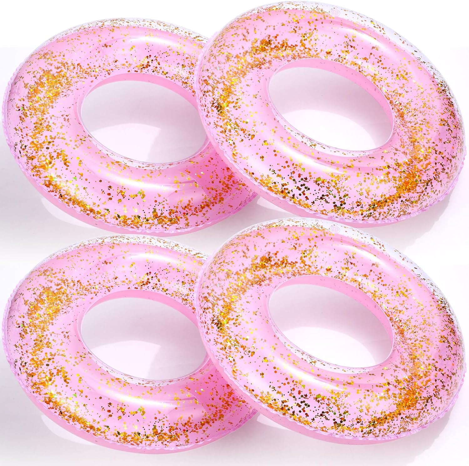 4 Pcs Inflatable Glitter Pool Float 30'' Macaron Swim Tube with Gold ...