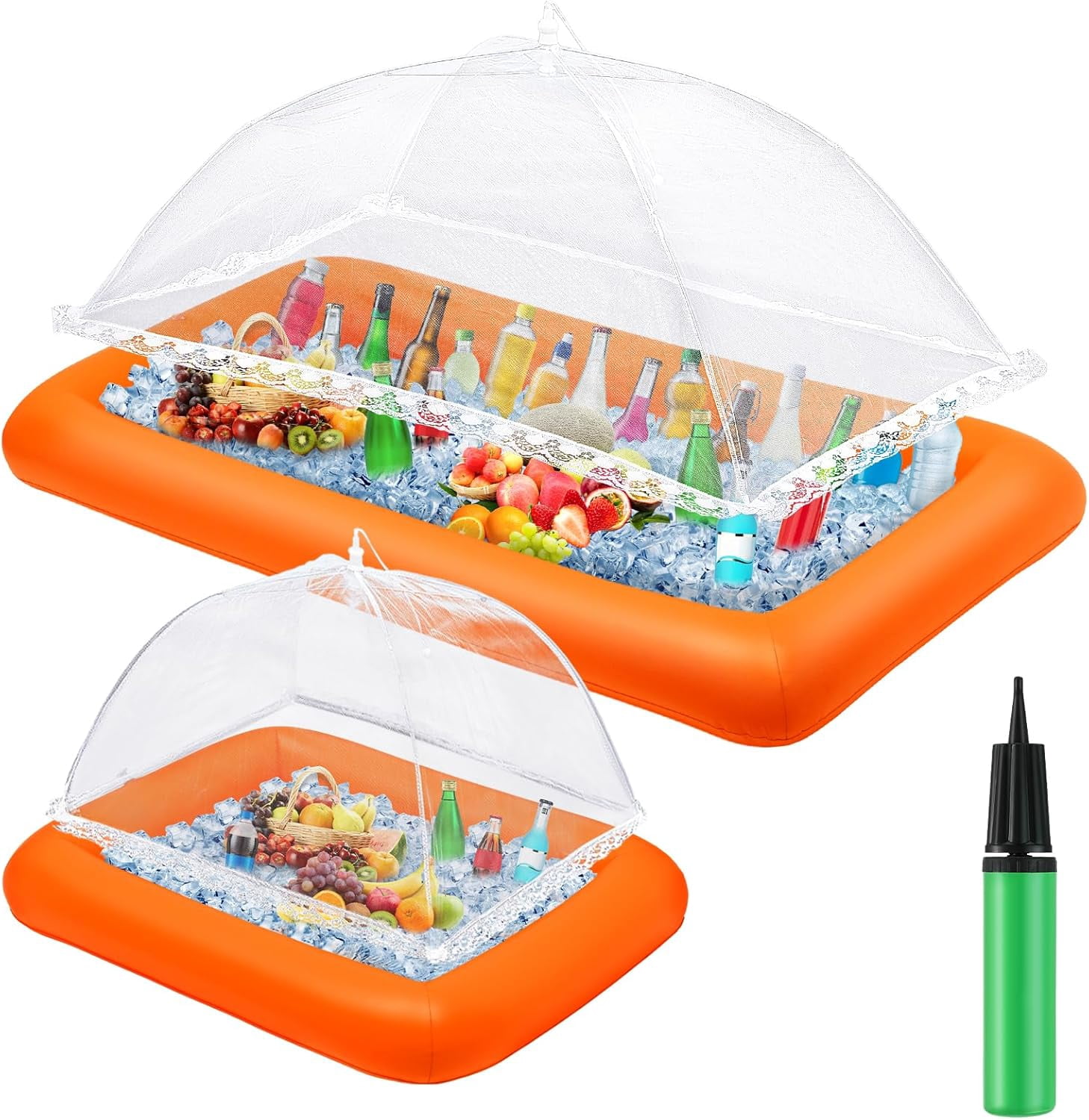 4 Pcs Inflatable Ice Tray Serving Bar Buffet Set 2 Pcs Food Umbrella ...