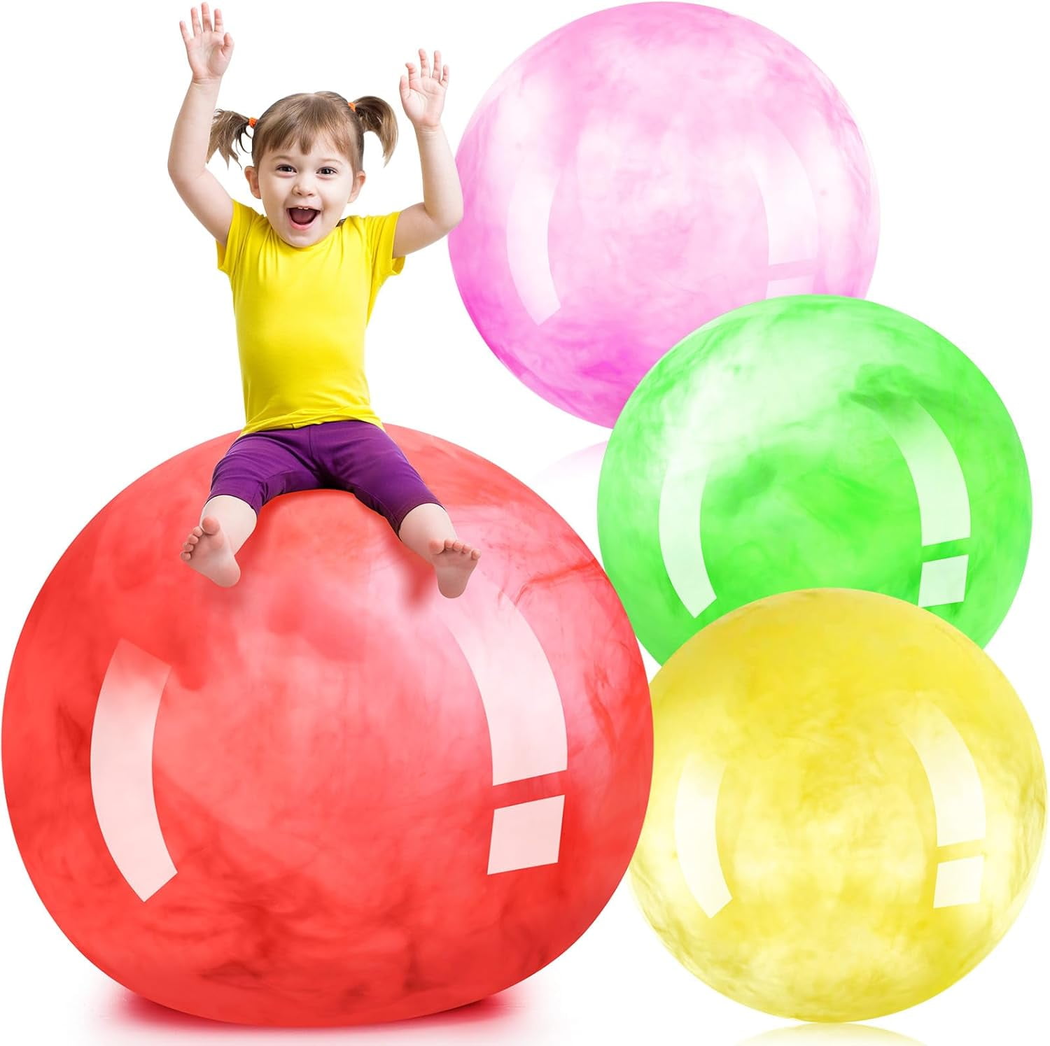4 Pcs Inflatable Marbleized Big Bouncy Balls Large Rubber Ball Giant ...