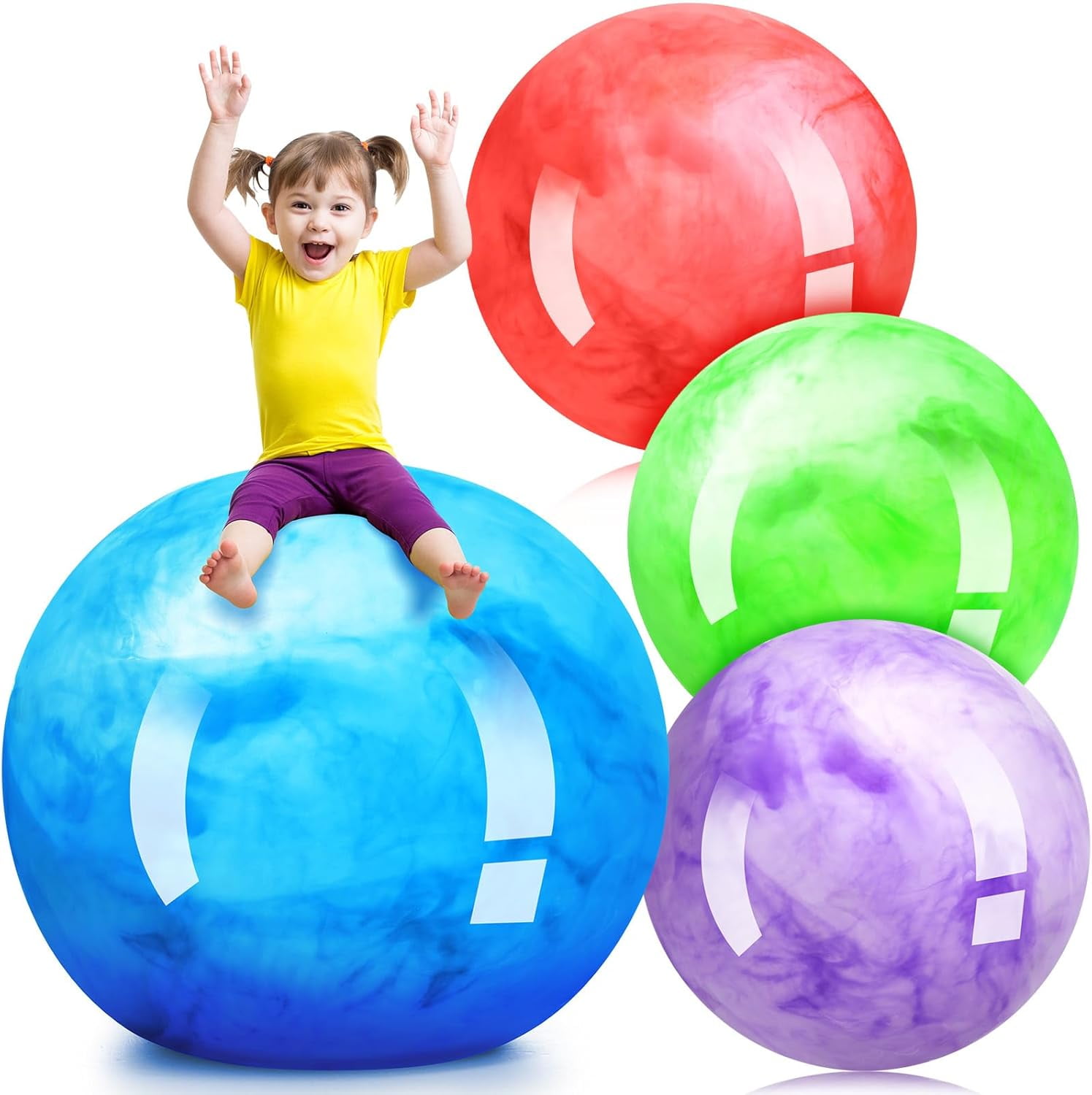4 Pcs Inflatable Marbleized Big Bouncy Balls Large Rubber Ball Giant ...