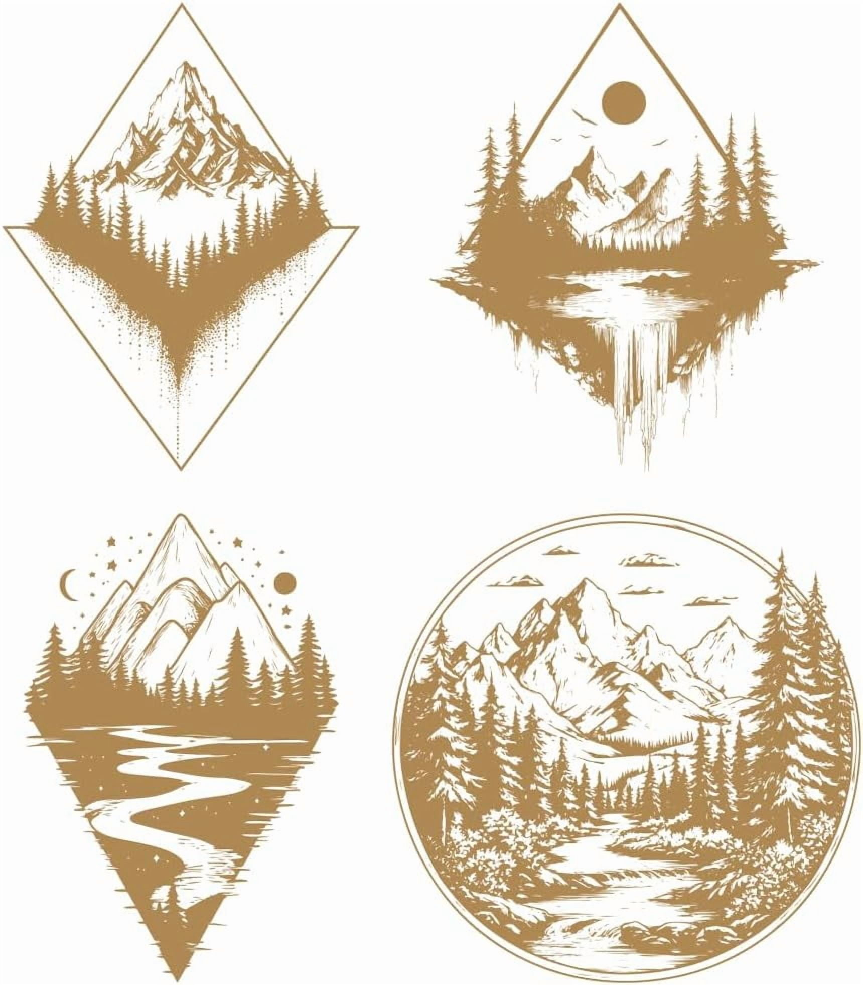 4 Pcs Iron on Decals Patches Brown Geometric Landscape Iron on Stickers ...