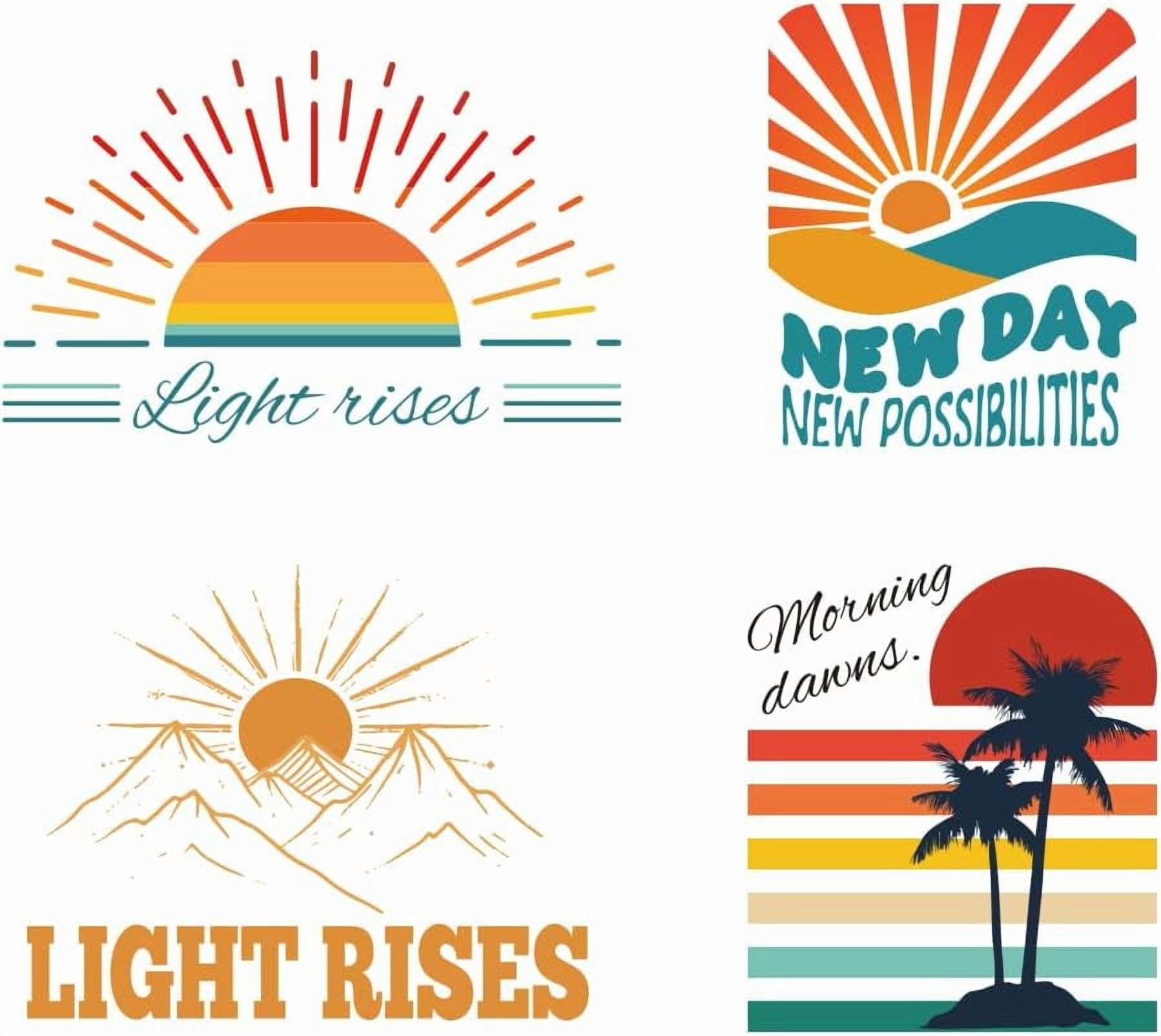 4 Pcs Iron on Decals Patches 4 Sizes Sun Sunrise Iron on Stickers New ...