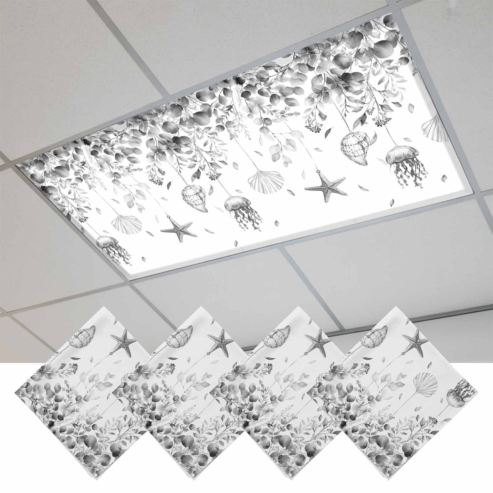 4 Pcs Jellyfish Starfish Shells Fluorescent Light Covers Gray Leaf ...
