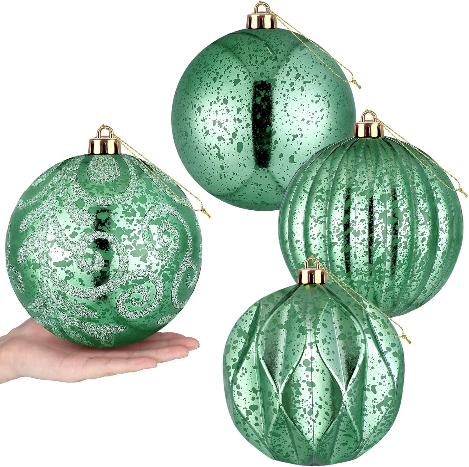 4 Pcs Jumbo Extra Large Mercury Christmas B Ornaments 6" Light Green ...