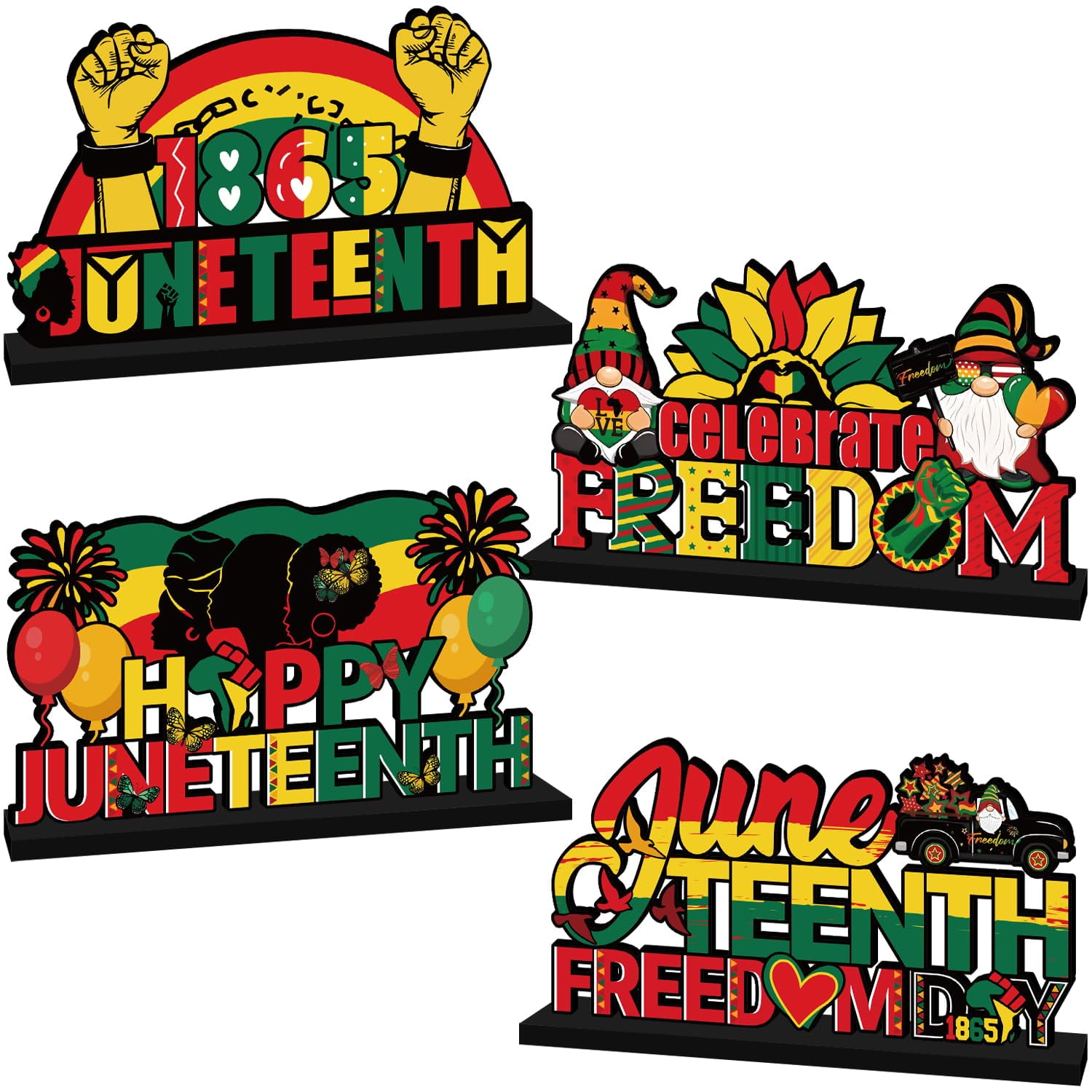 4 Pcs Juneteenth Decorations Wooden Happy FST1 Juneteenth Table ...