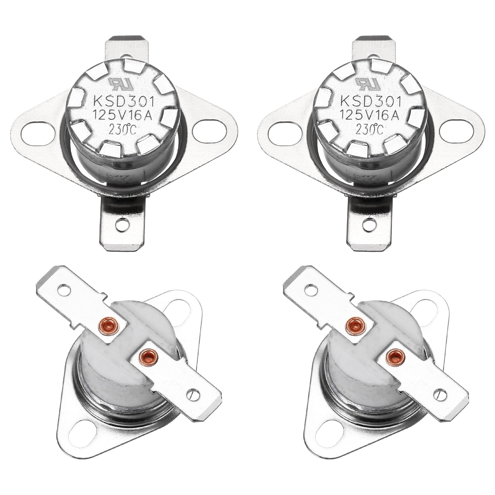 4 Pcs KSD301 Thermostat 230°C/446°F 16A Normally Closed N.C Adjust Snap ...