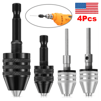 4 Pcs Keyless Drill Chuck, Hex and Round Shanks Small Drill Chuck ...