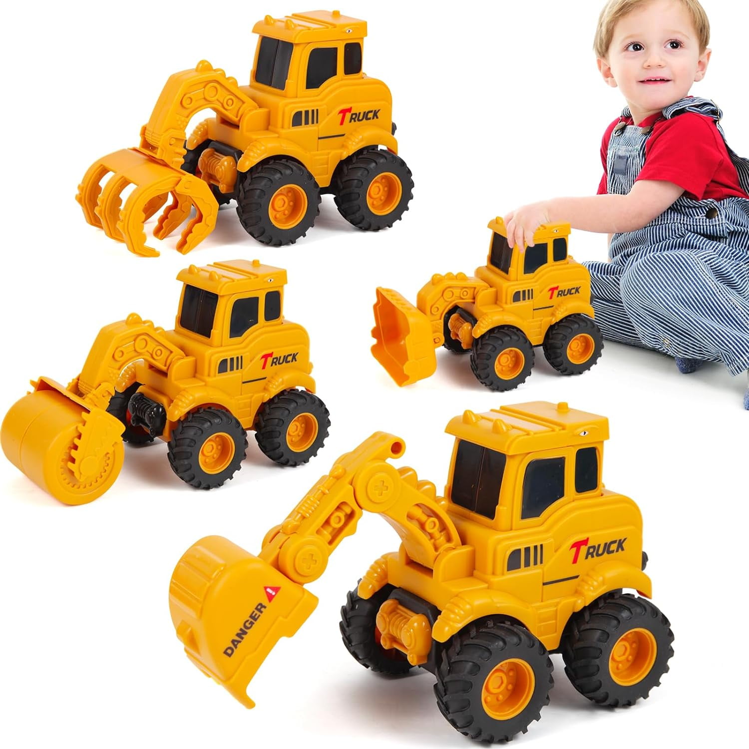 4 Pcs Kids Construction Toy Truck, Sandbox Excavator Toys, Construction ...