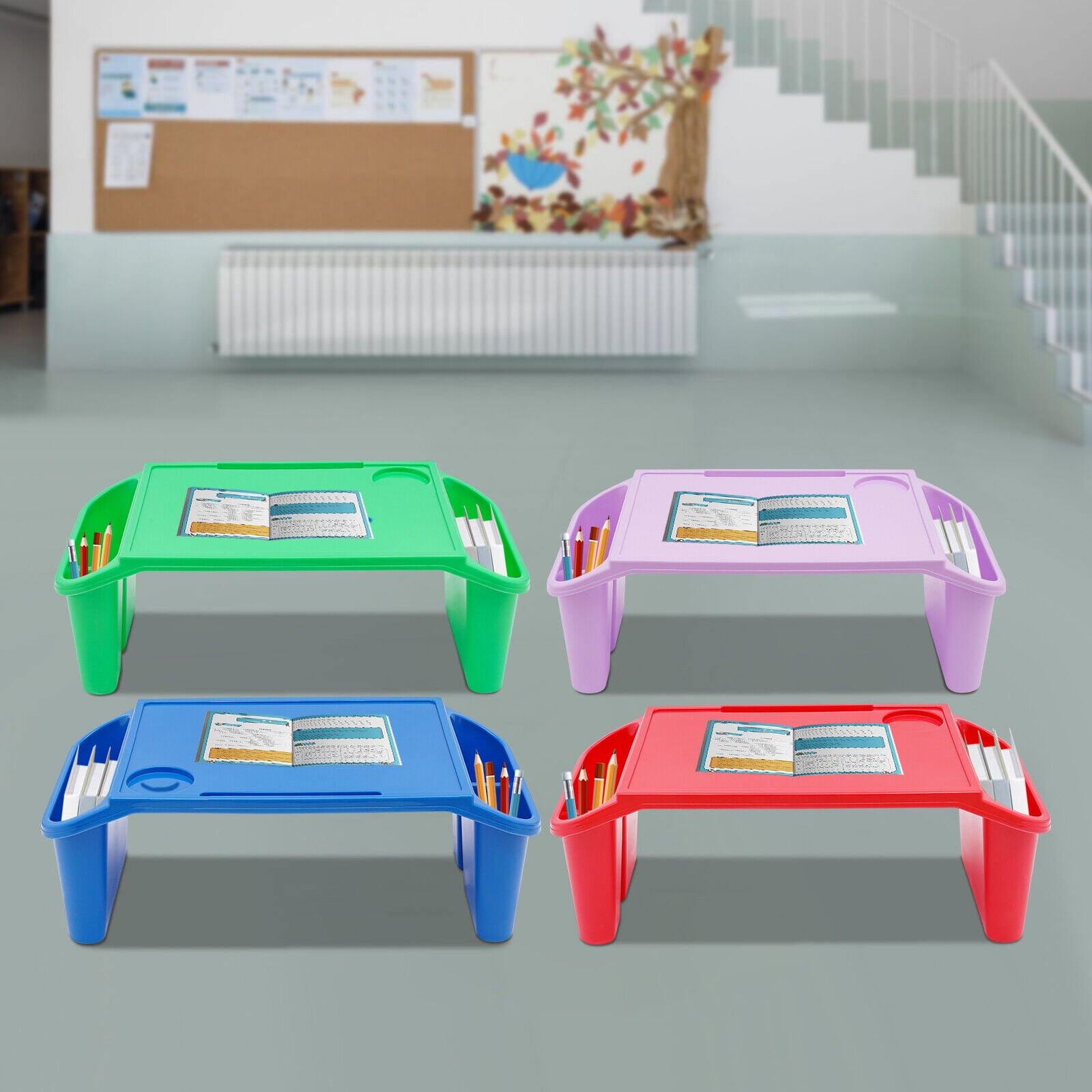 4 Pcs Kids Lap Desk Tray, Plastic Breakfast Laptop Trays with Side ...