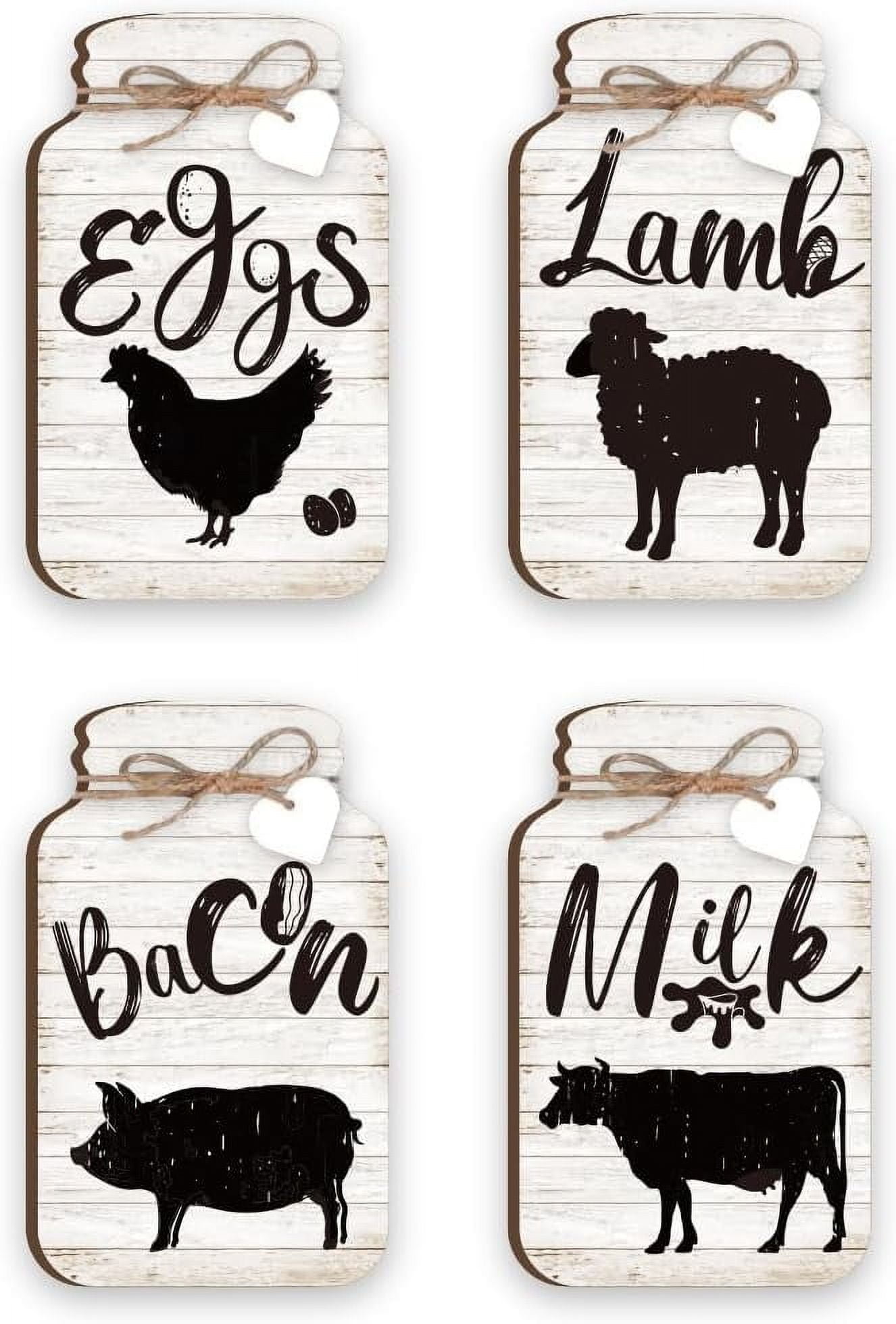 4 Pcs Kitchen Wall Decor Mason Jar Set Egg Lamb Bacon Milk Kitchen ...