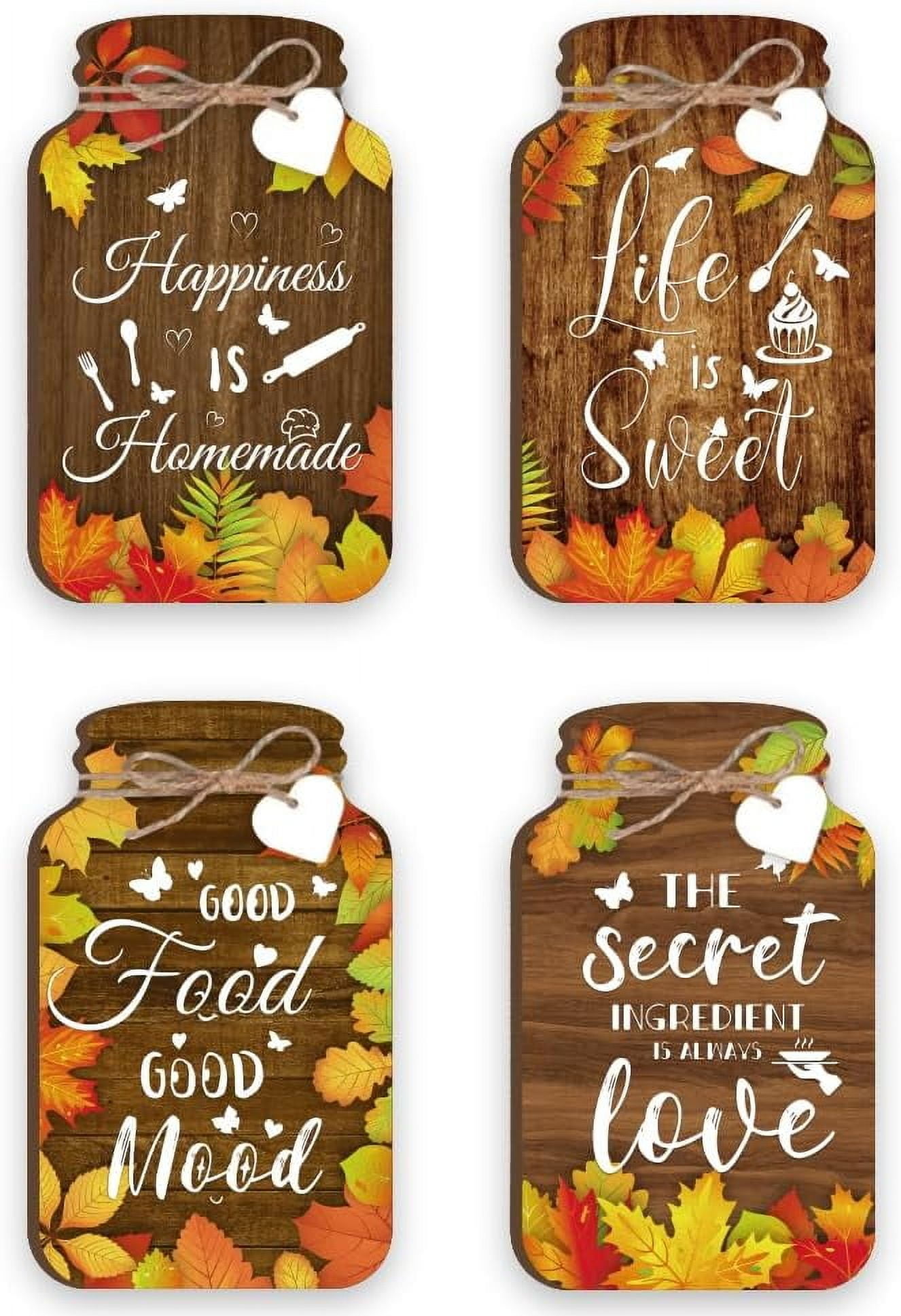 4 Pcs Kitchen Wall Decor Mason Jar Set Fall Maple Wooden Signs with ...
