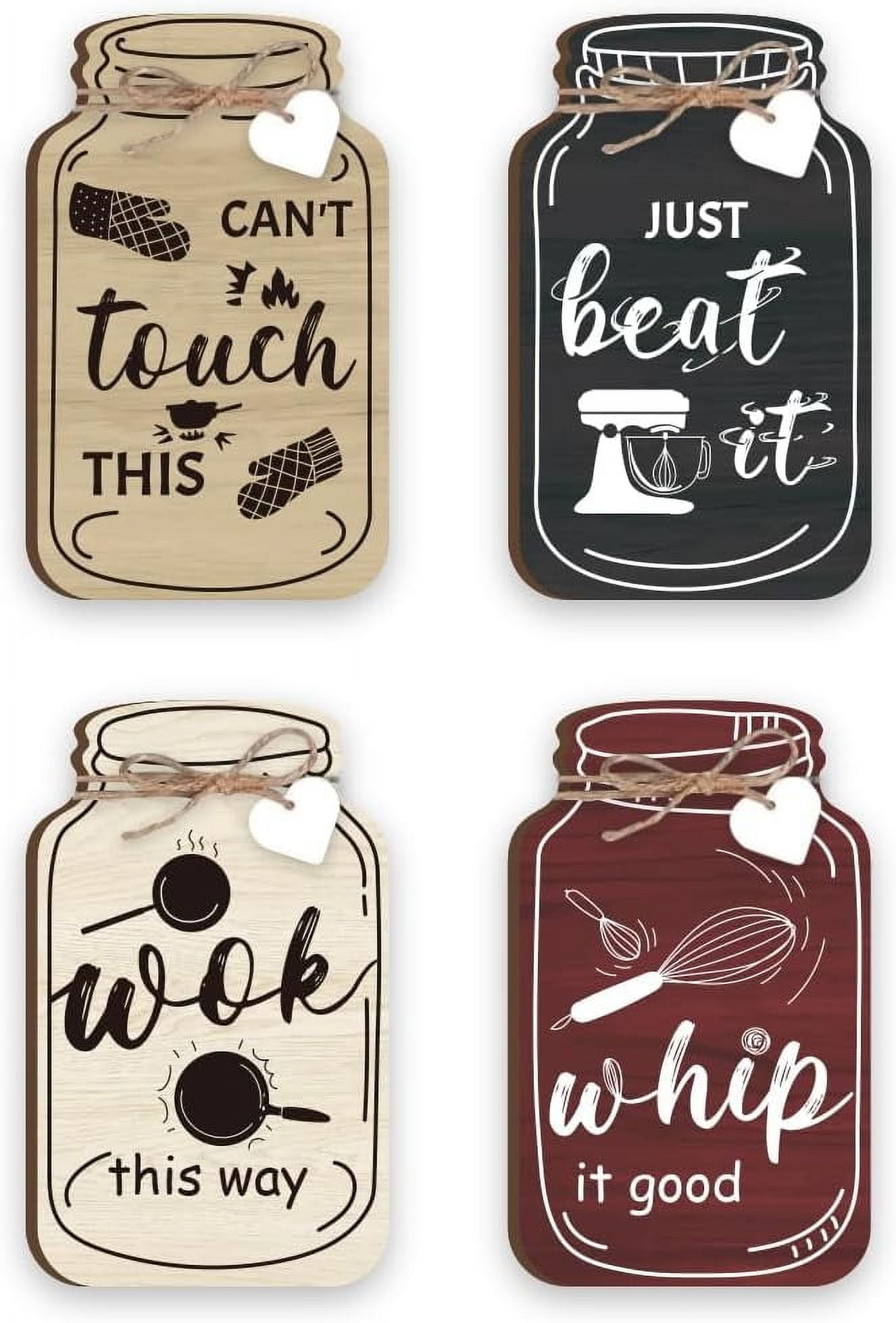 4 Pcs Kitchen Wall Decor Mason Jar Set, Whip It Good Kitchen Wooden ...