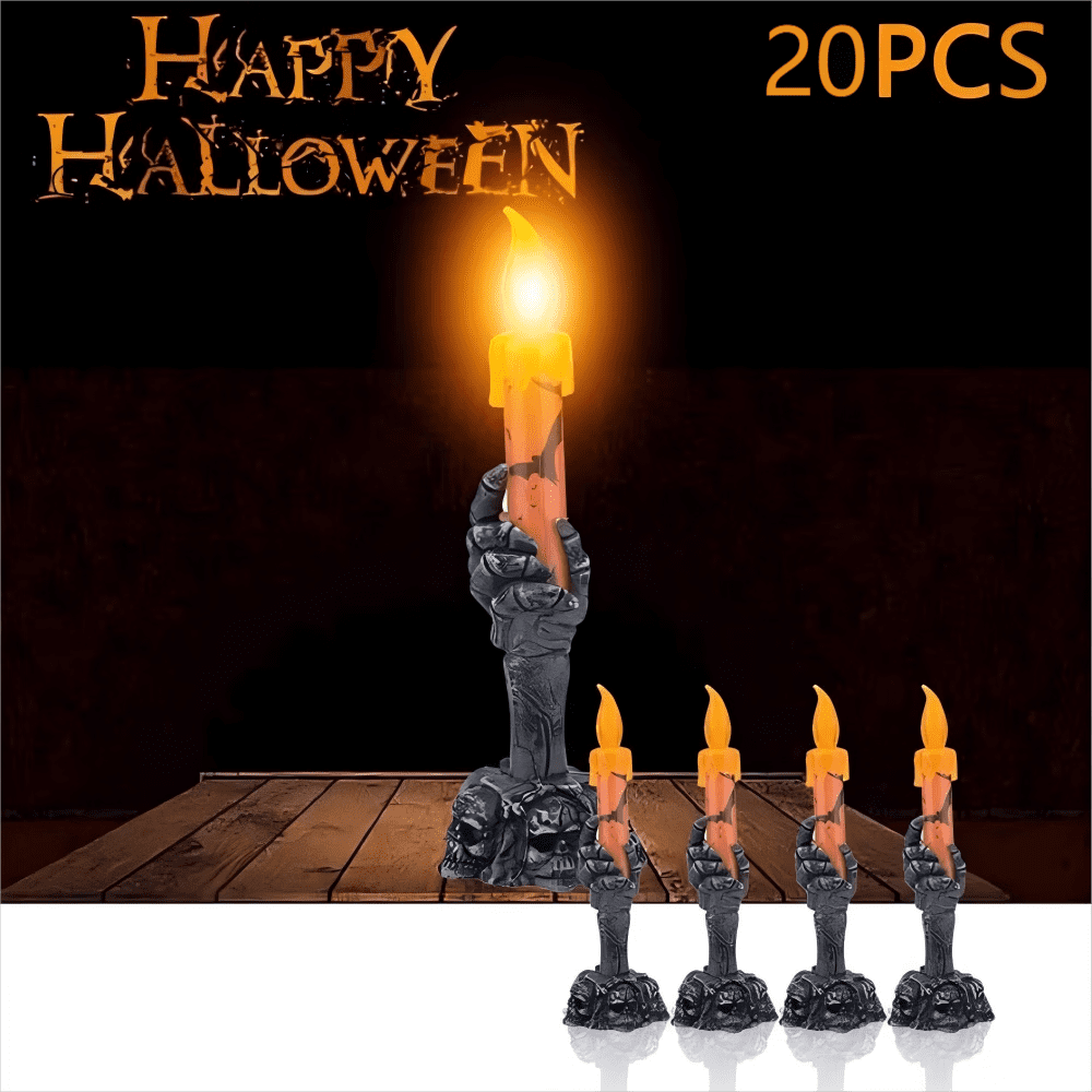 4 Pcs LED Candle Lamp with Skeleton Hand Candlestick Holloween Party ...