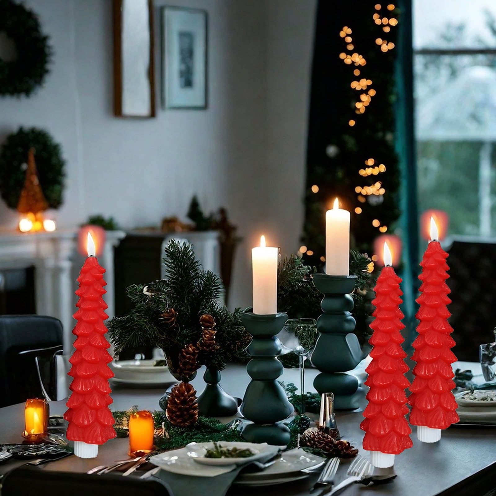 4 Pcs LED Flameless Tree Taper Candles with Remote Control, 9.7 Inch ...