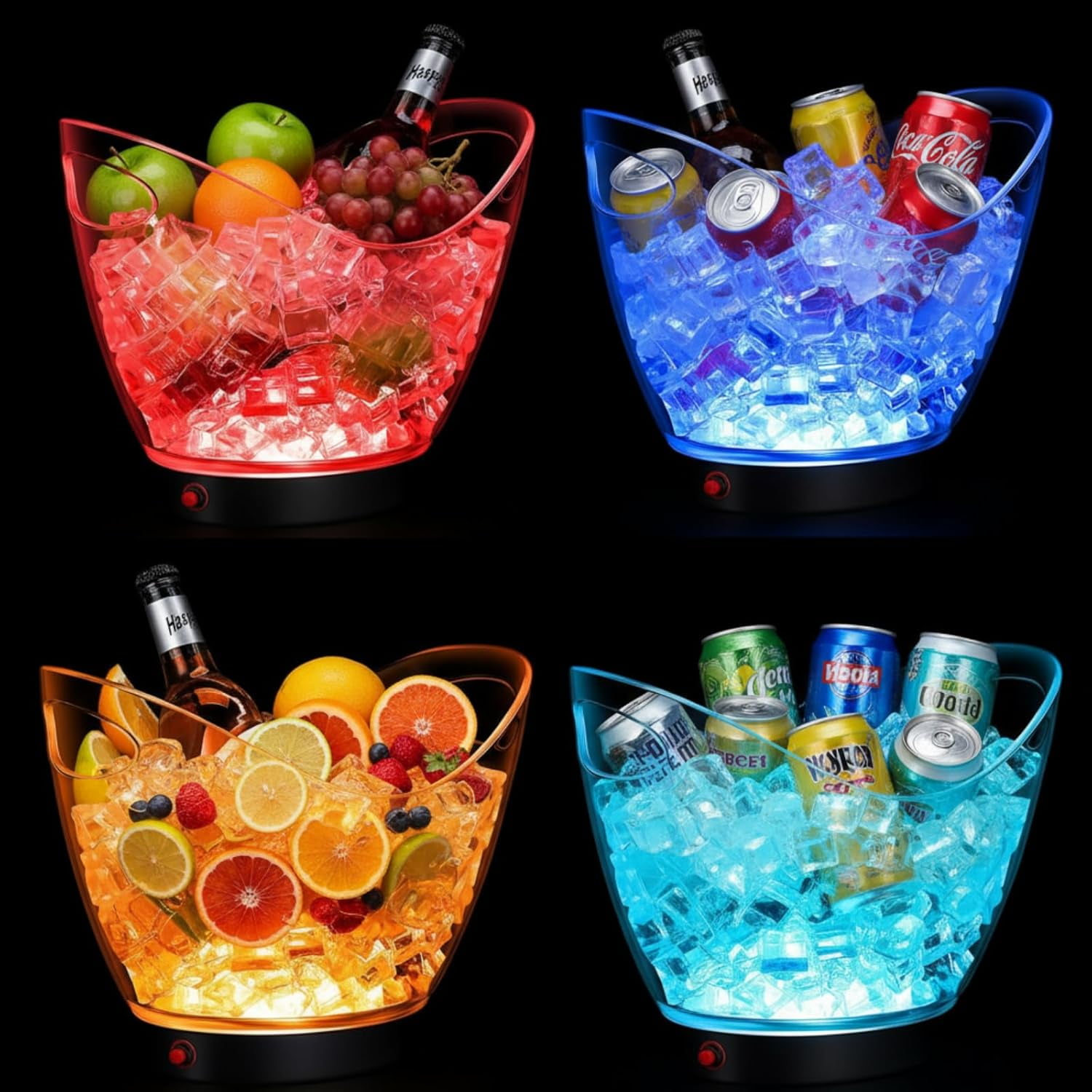 4 Pcs LED Ice Buckets 2l Clear Plastic Beer Buckets with LED Light RGB ...