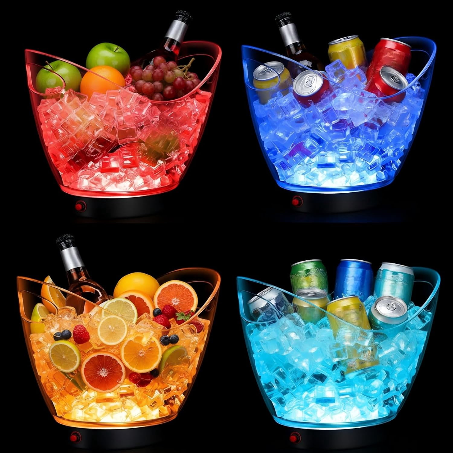 4 Pcs LED Ice Buckets 2l Clear Plastic Beer Buckets with LED Light RGB ...