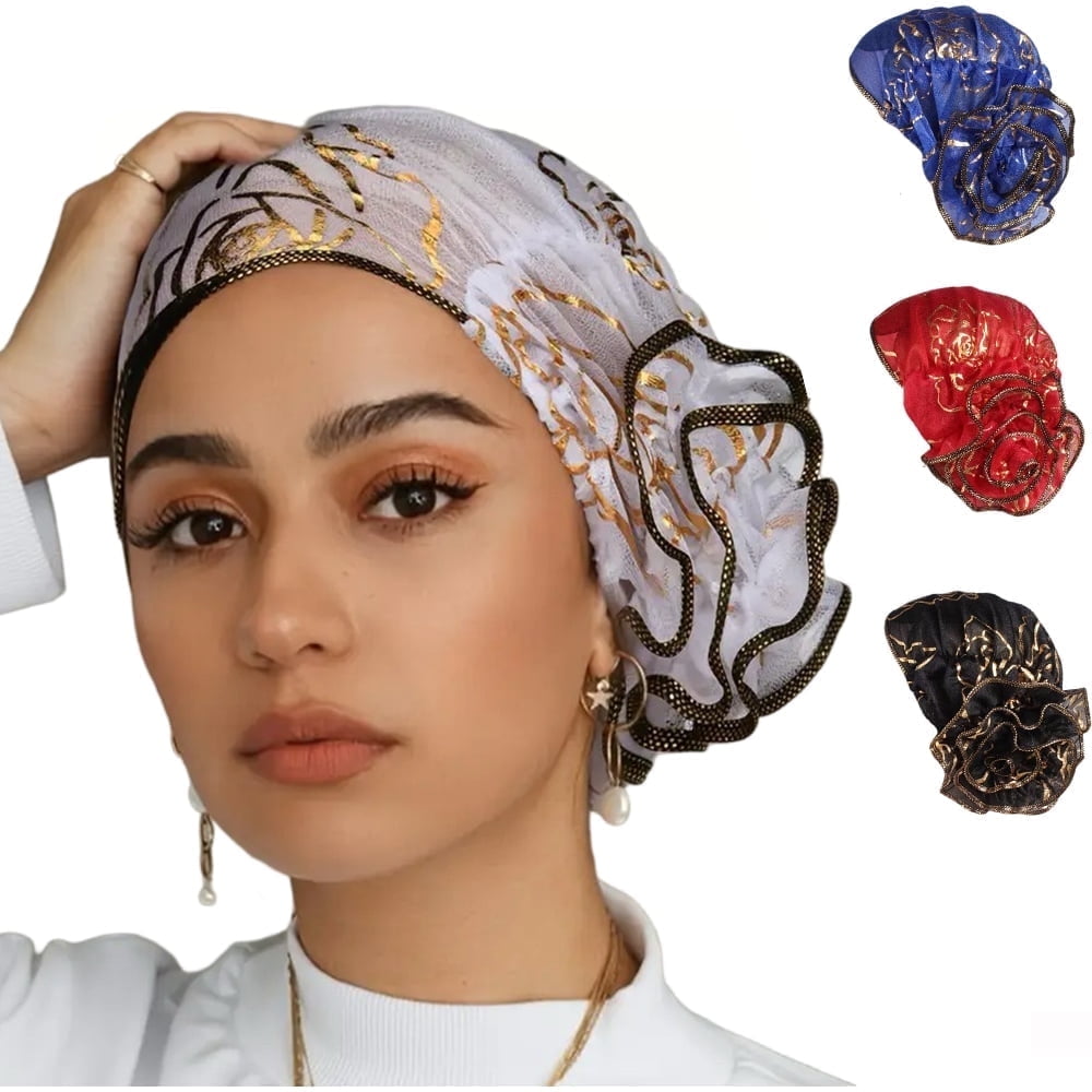 4 Pcs Lace head wraps for women, Stretchy Turban Beanie Head Scarf ...