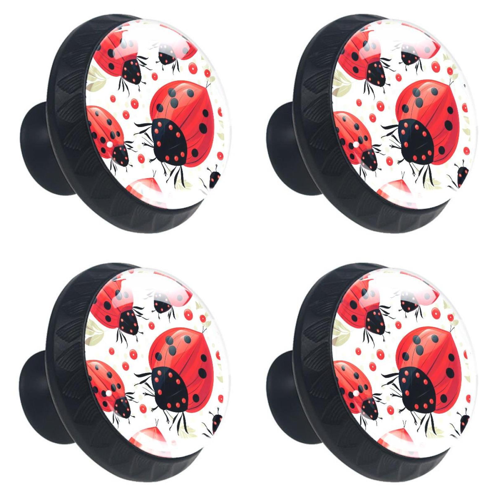 4 Pcs Ladybug Leave Print Cabinet Knobs 30mm Round Crystal Glass Drawer ...