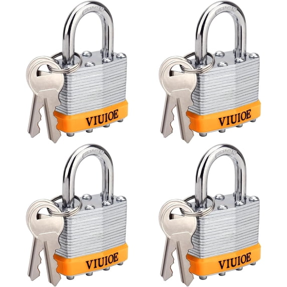 4 Pcs Laminated Padlocks with Same Key for Door, Luggage, Gate, Storage ...