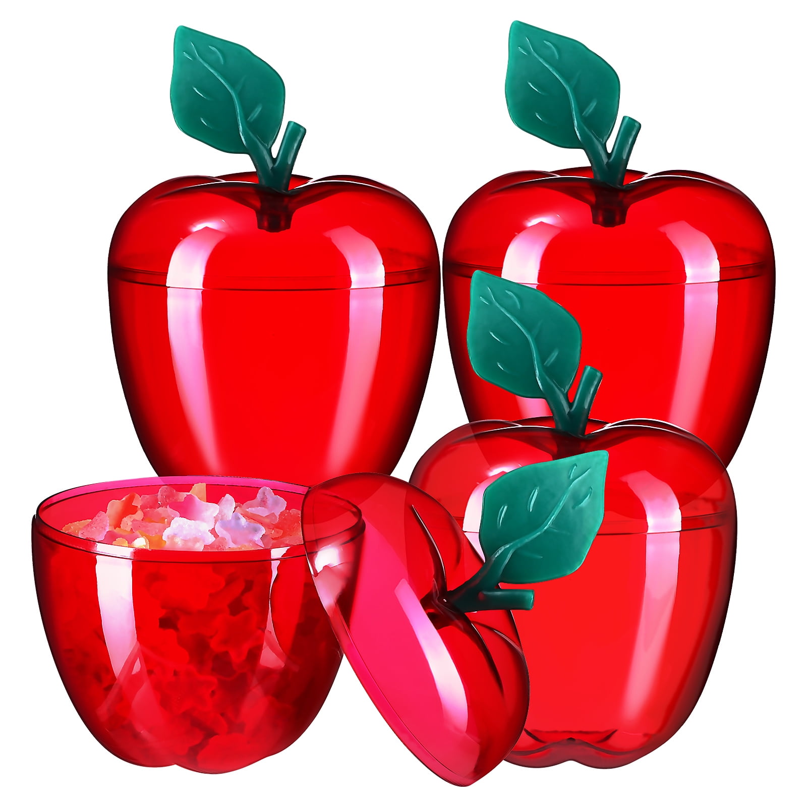 4 Pcs Large Apple Container Plastic Boxes with Lids Creative Red Jar ...