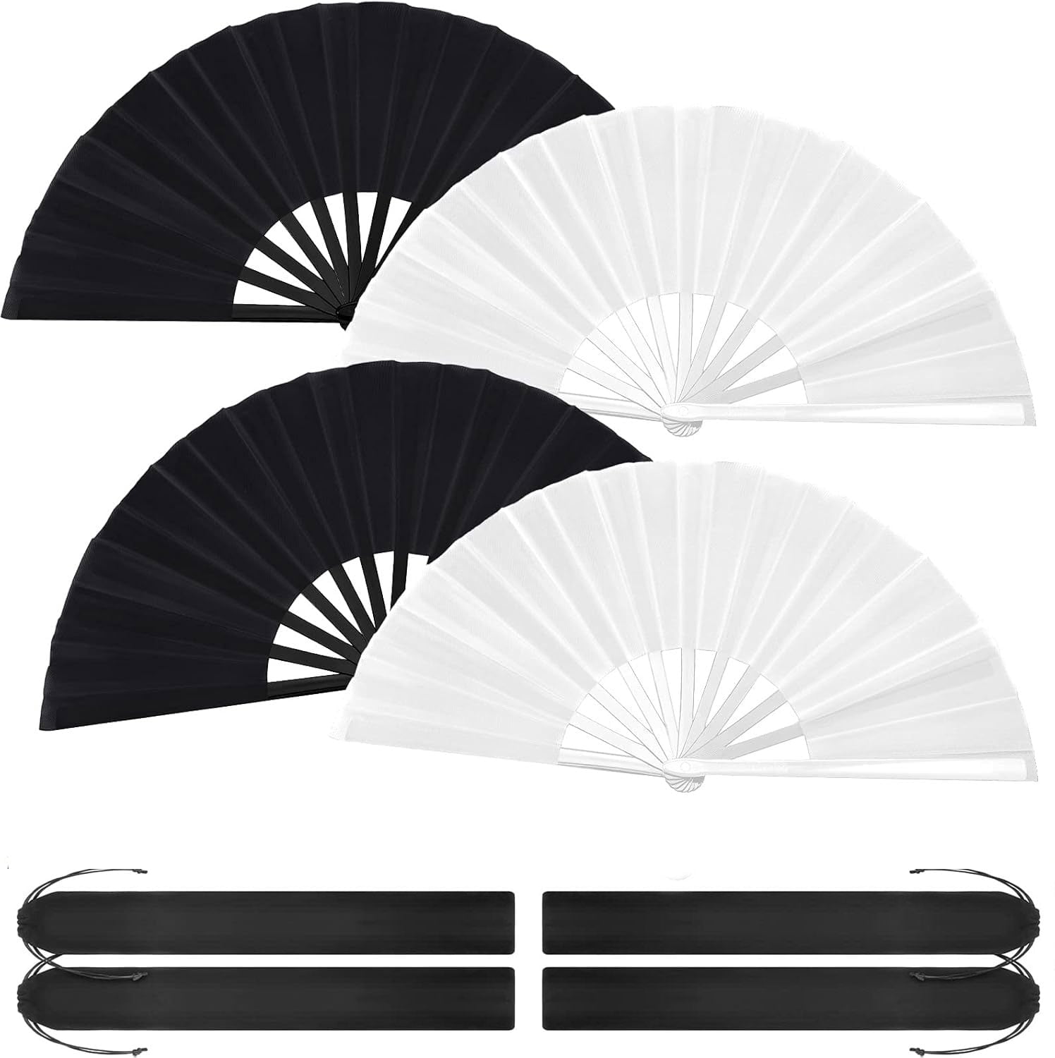 4 Pcs Large Chinese Folding Fans ,Large Folding Hand Silk Fans, Chinese ...