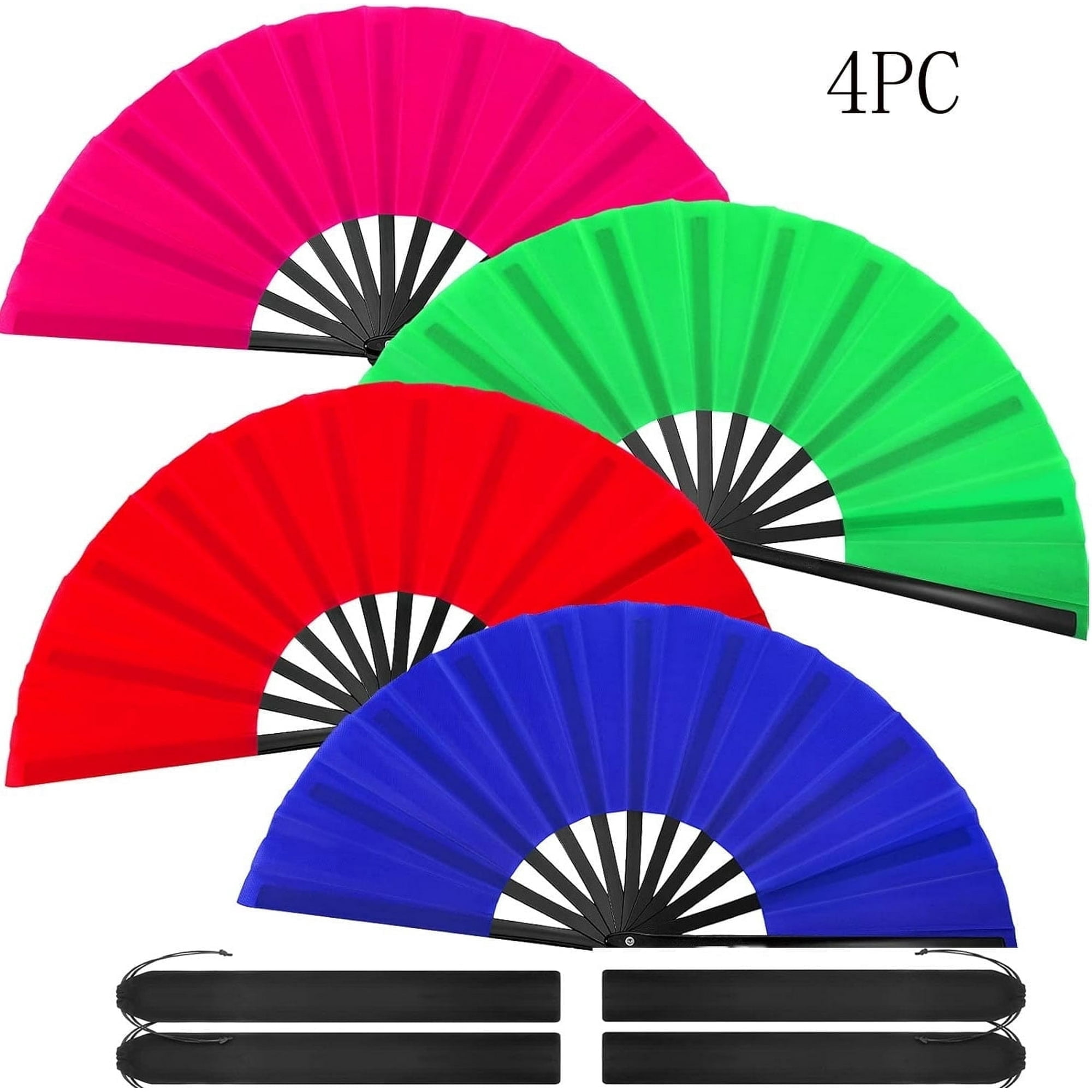 4 Pcs Large Folding Hand Fans, Silk Folding Fans, Fans for Line Dancing ...