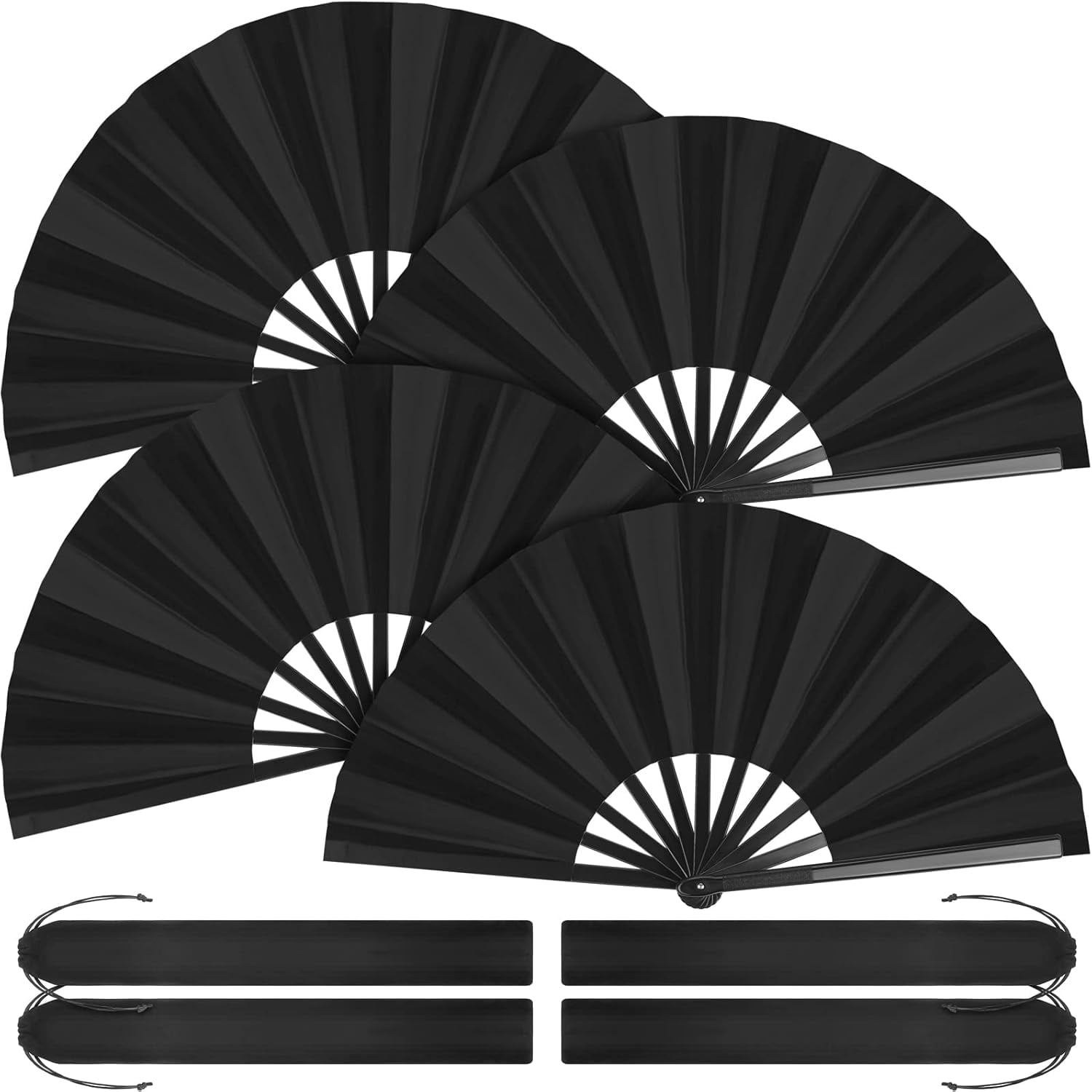 4 Pcs Large Chinese Folding Fans ,Large Folding Hand Silk Fans, Chinese ...
