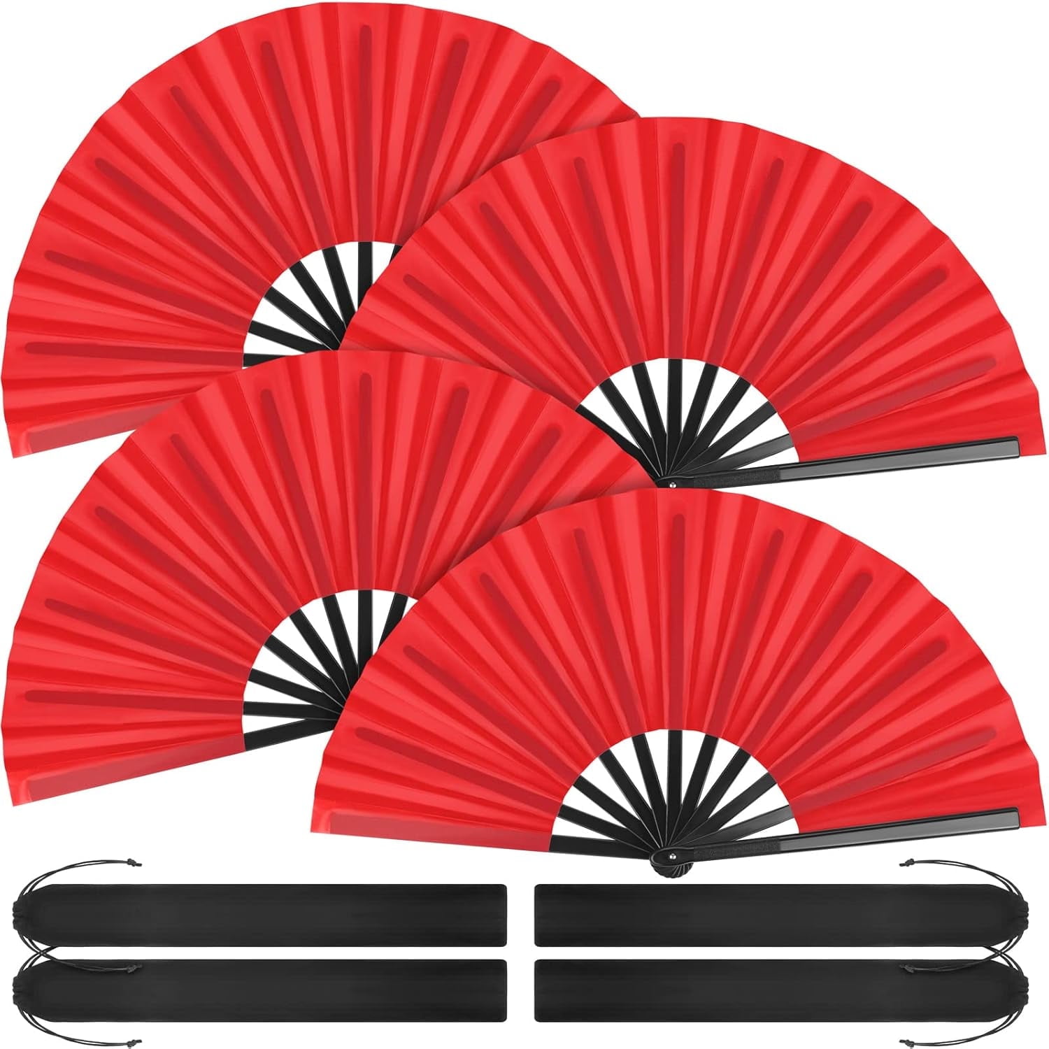 4 Pcs Large Chinese Folding Fans ,Large Folding Hand Silk Fans, Chinese ...