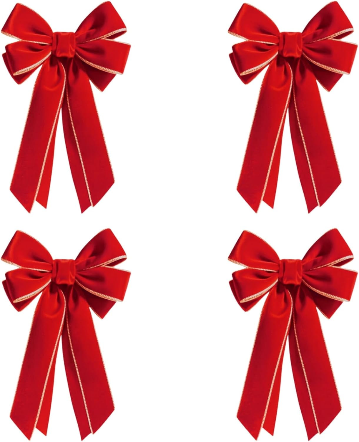4 Pcs Large Christmas Bows 40cm, Red Flocking Outdoor Decorations with ...