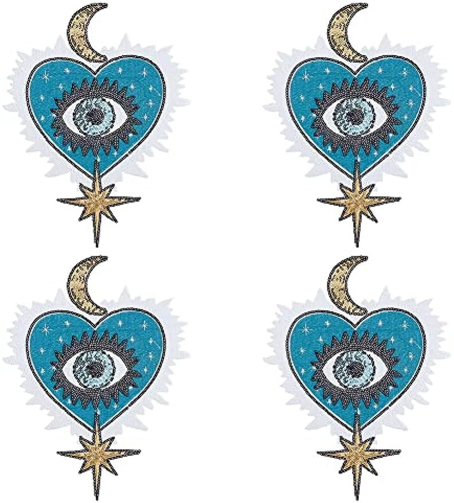 4 Pcs Large Eye Beaded Patches for Clothes Heart Turquoise Blue Evil ...