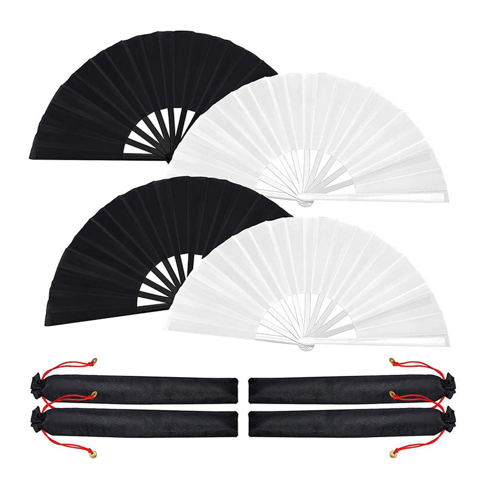 4 Pcs Large Folding Fan Silk Hand Fan Chinese Japanese Tai Handheld Fan ...