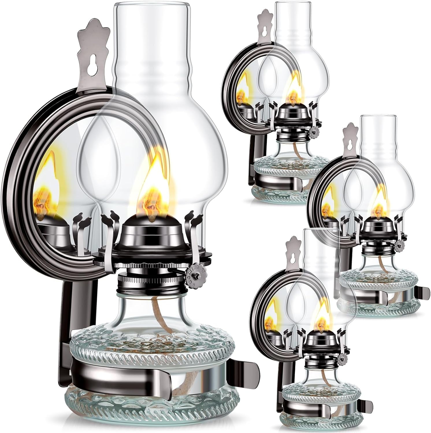 4 Pcs Large Kerosene Lamp Lantern with Large Chamber Oil Lamp, Wall ...